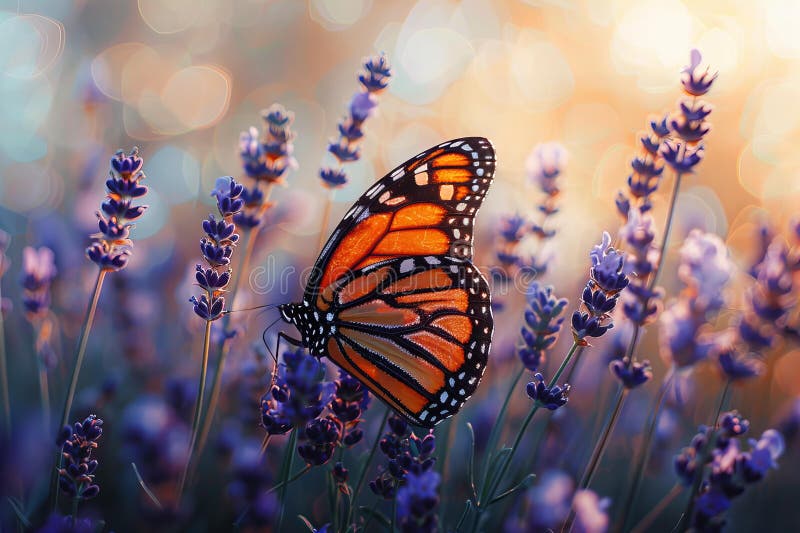 Illustration of Monarch Butterfly is Resting on Lavenders, High Quality ...