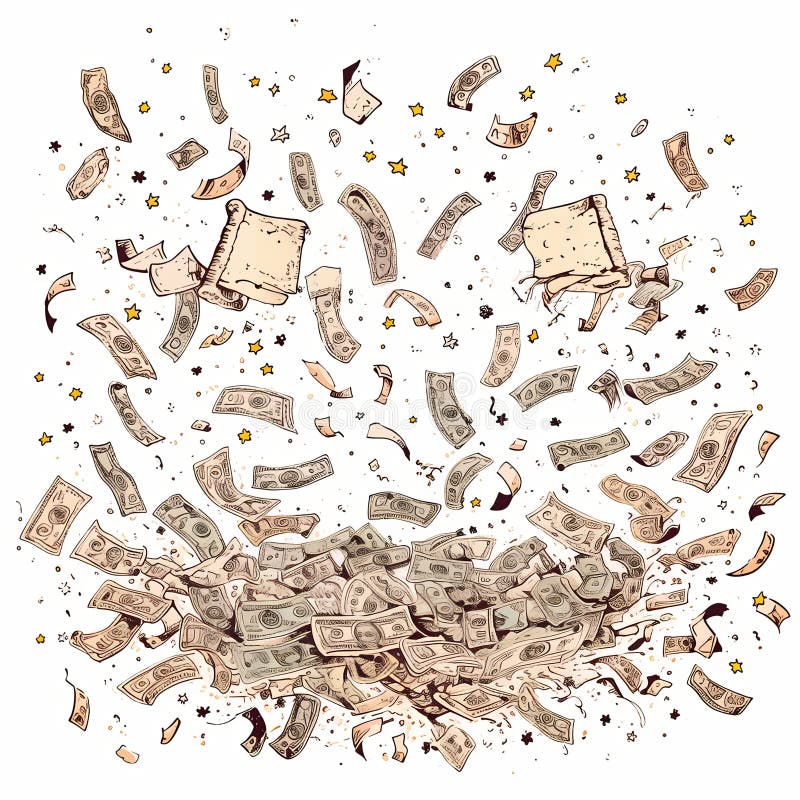 Illustration of Money Raining Down with Flying Bills and Notes Stock ...