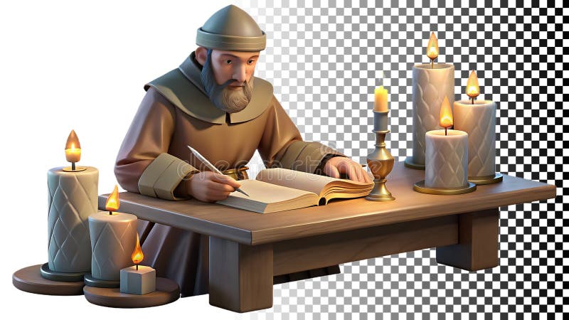 Monk Reading by Candlelight, Historical Knowledge Ancient Wisdom Scene ...