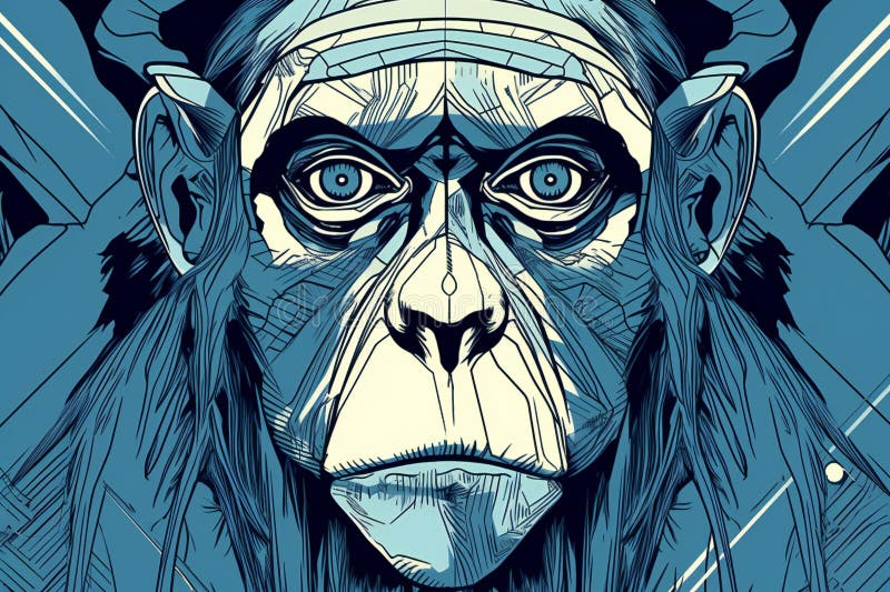 Illustration of Monkey Head in Futuristic Style, Hand Drawn Sketch ...