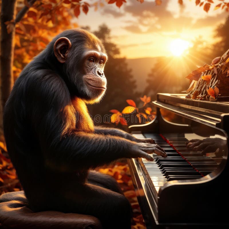 Illustration of Monkey with a Piano Stock Illustration - Illustration of artist, concept: 373938304
