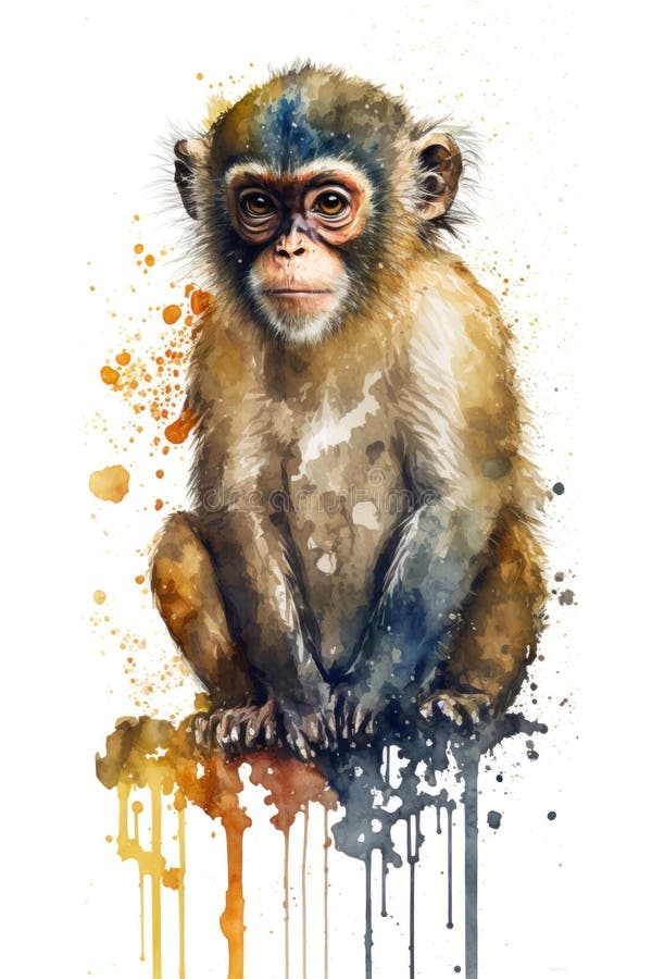 Monkey Portrait on Dark Background, Generative AI Stock Illustration ...