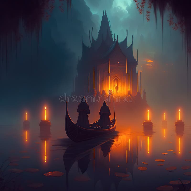 Monks Perform a Rite on the River Stock Illustration - Illustration of ...