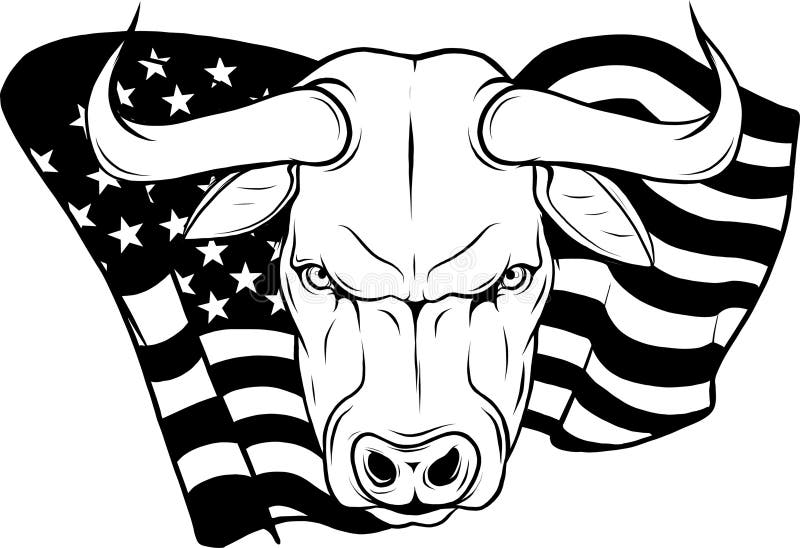 Vector Illustration of Monochrome Head Bull with Usa Flag Stock Vector ...