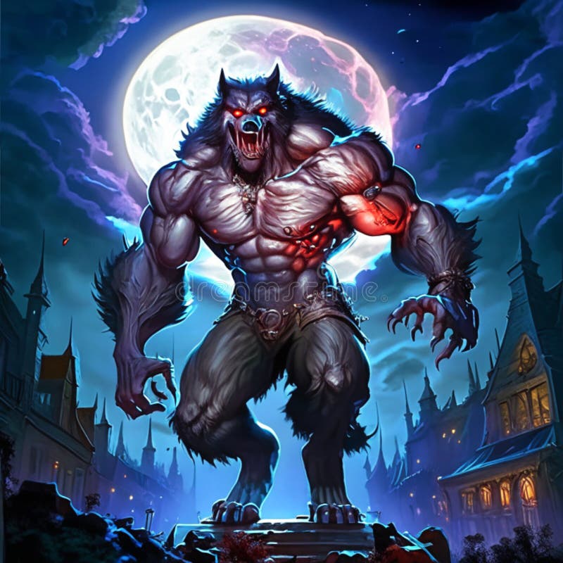 Illustration of a Monster in Front of a Full Moon at Night Generative ...