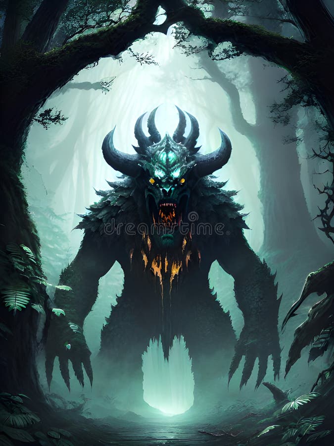 Illustration of a Monster in a Horror Forest, Ai Generated Stock ...
