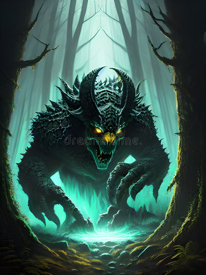 Illustration of a Monster in a Horror Forest, Ai Generated Stock ...