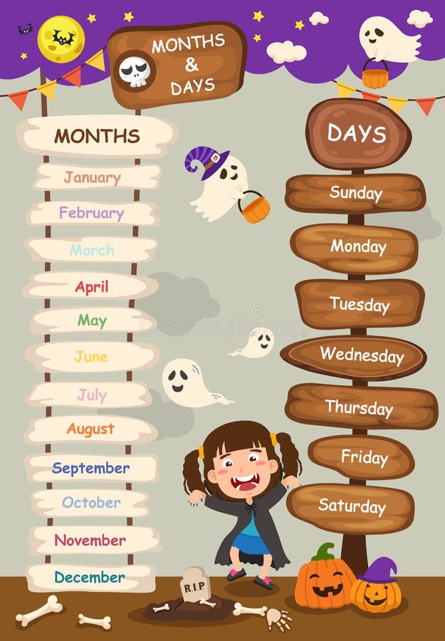 Illustration of Months and Day Stock Vector - Illustration of cute ...
