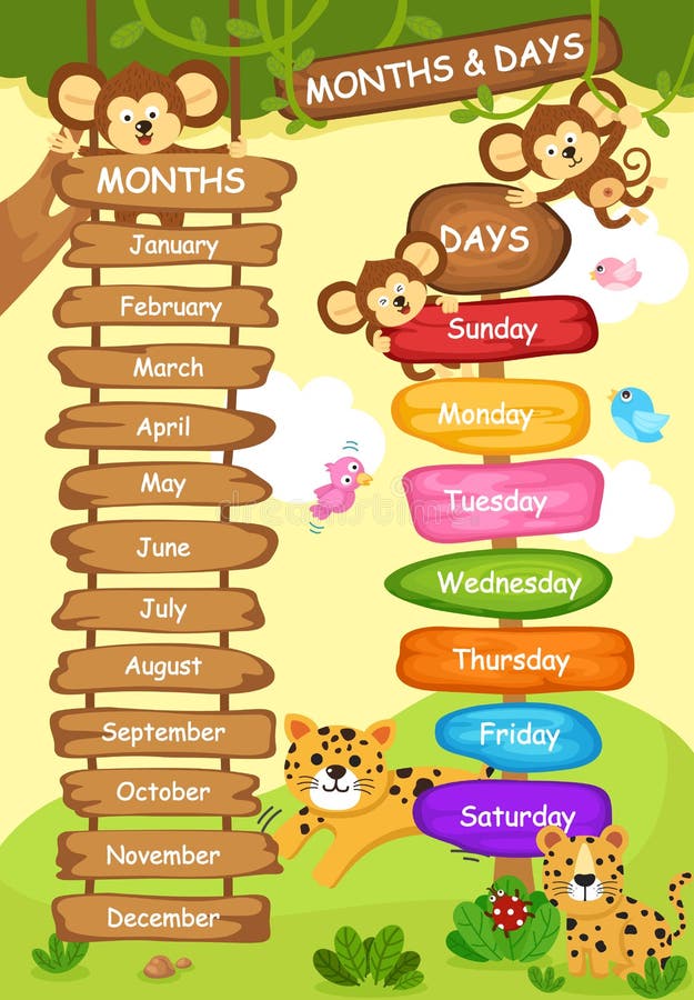 Illustration of Months and Day Stock Vector - Illustration of funny ...