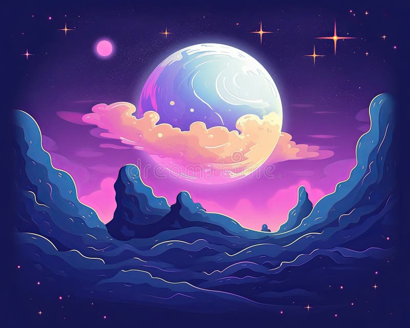 An Illustration of a Night Sky with Clouds and Stars Stock Illustration ...