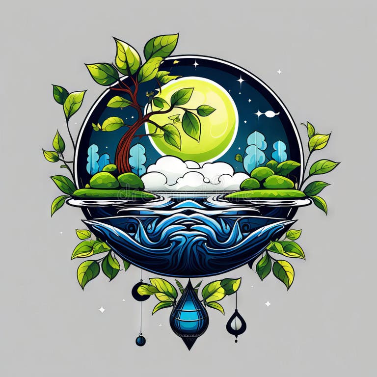 Illustration of a Moon with Tree in the Water Stock Illustration ...