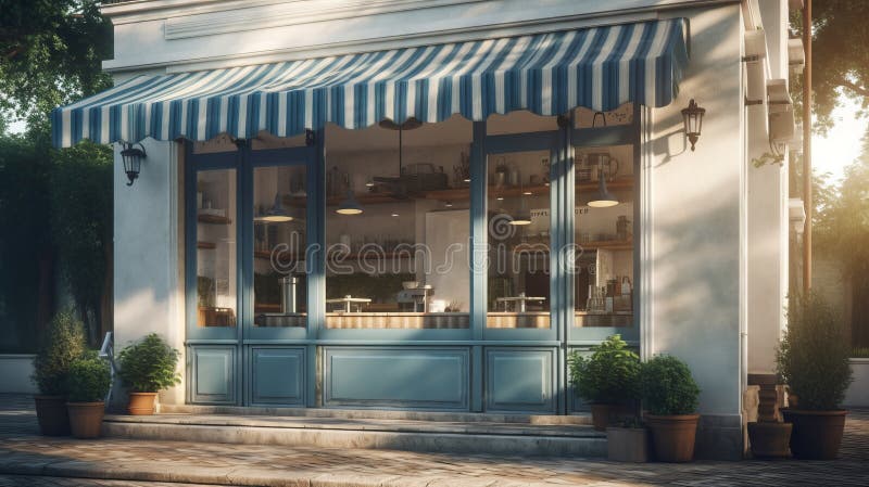 Illustration Morning Scene of Cafe with Striped. Al Generated Stock ...