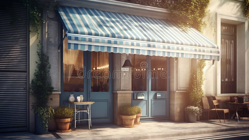 Illustration Morning Scene of Cafe with Striped. Al Generated Stock ...