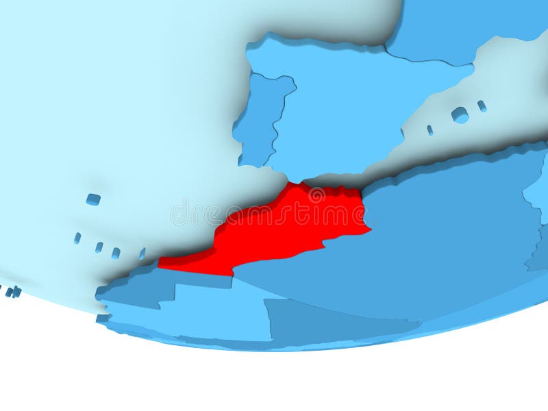 Morocco in red on blue map stock illustration. Illustration of symbol ...