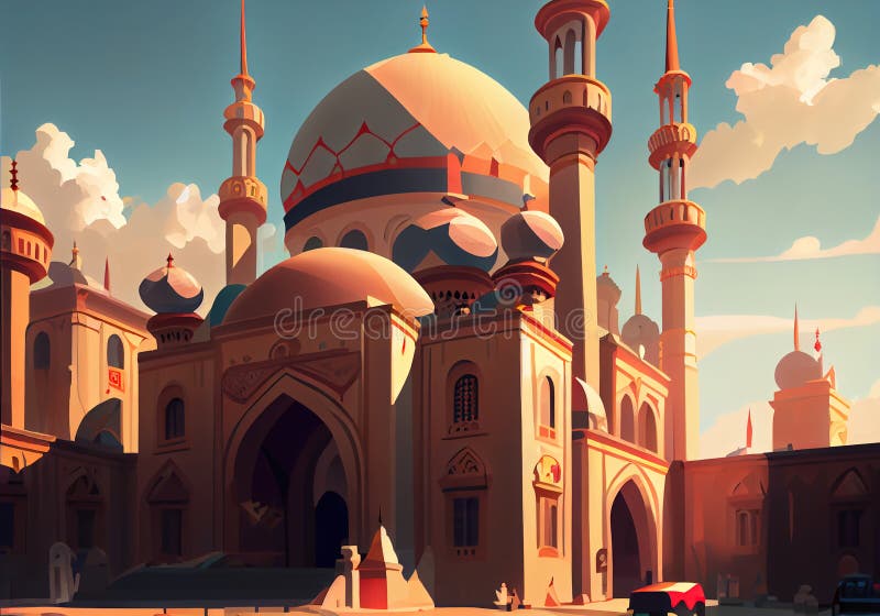 Illustration Mosque Daylight Side View, Generative Ai Stock ...