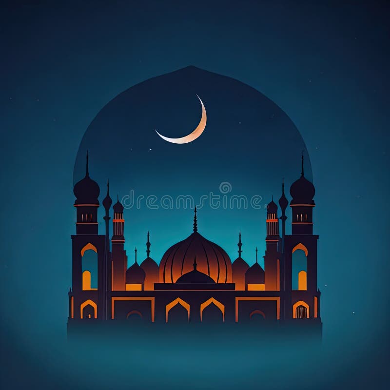 An Illustration of a Mosque with a Moon in the Background. Stock ...