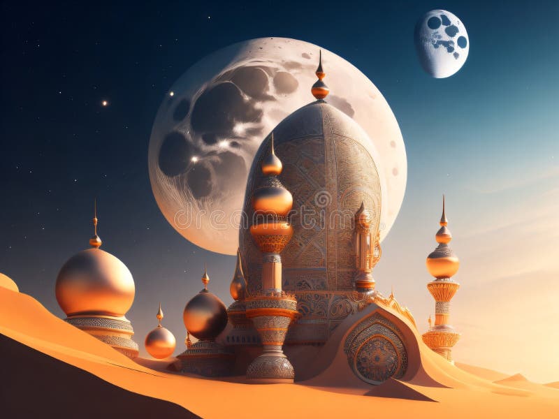 Illustration of Mosque with Sky and Moon Stock Illustration ...