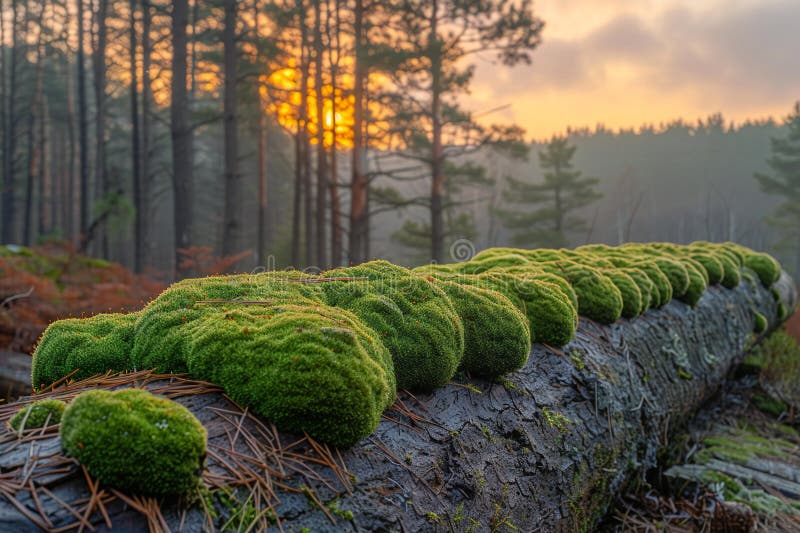 Moss Growing on the Edge of an Old Log in a Forest. Shot Stock ...