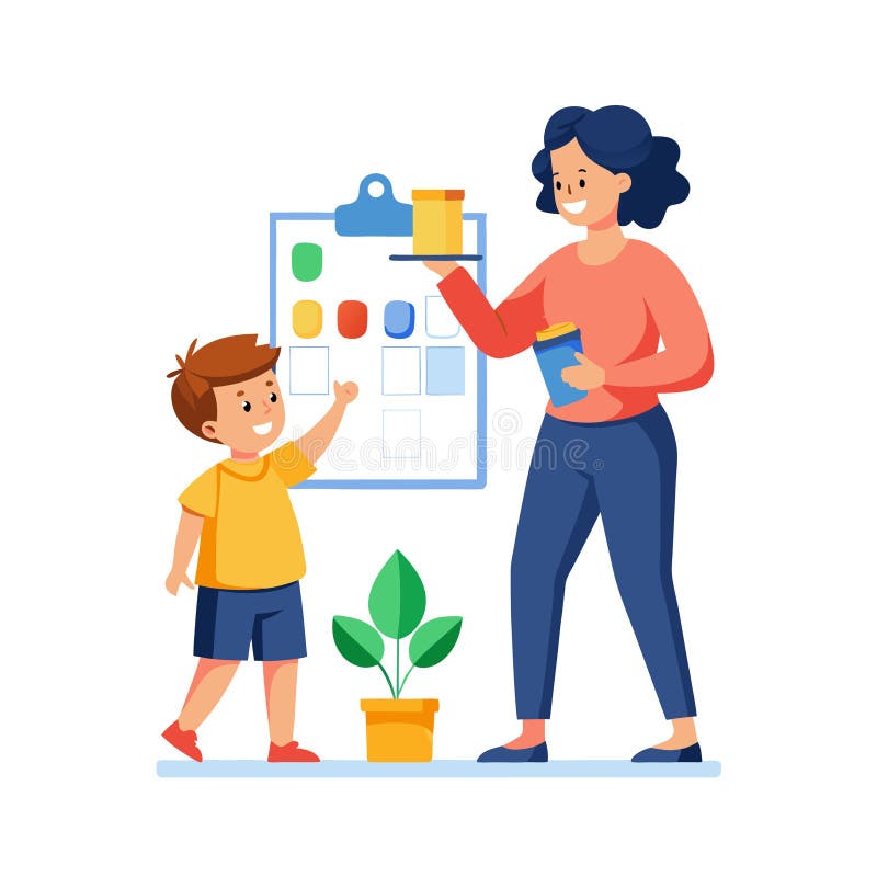 Mother and Son Learning Colors with Chart and Plants, Educational ...