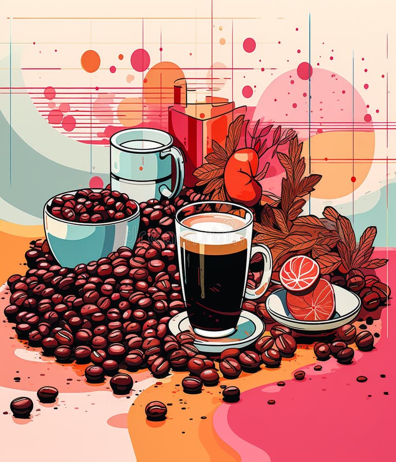 Illustration with Motifs Related To Coffee. AI Generated Stock ...