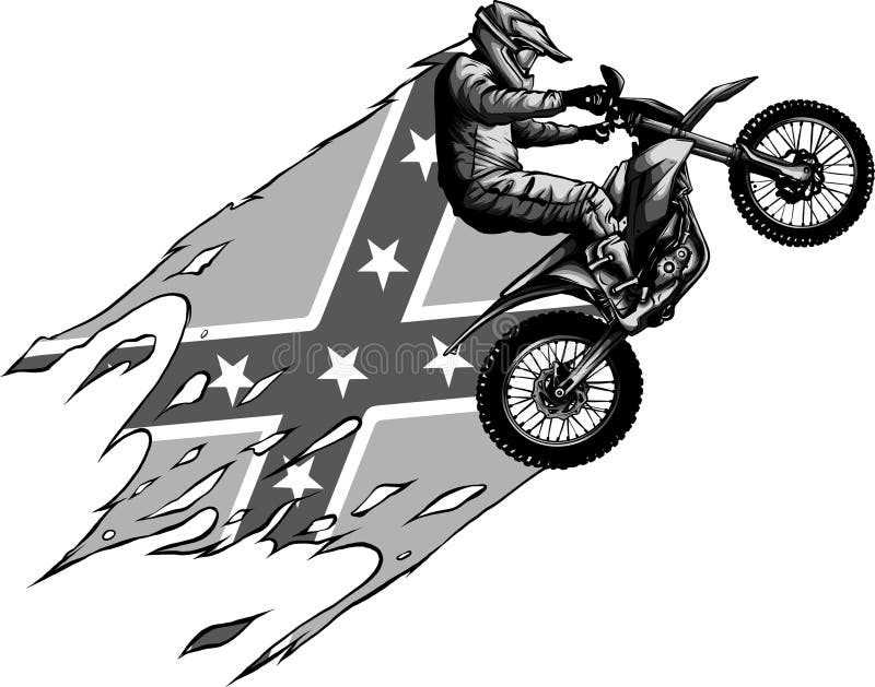 Monochromatic Illustration of Motocross with Confederate Flag Stock ...