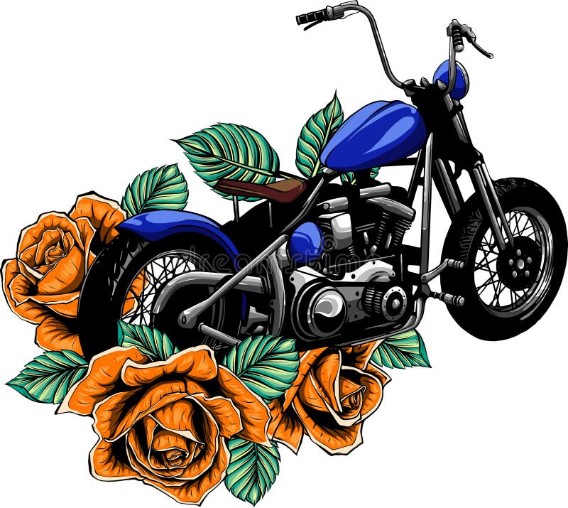 Vector Illustration of Motorcycle Bike with Roses Stock Vector - Illustration of rose, wedding ...