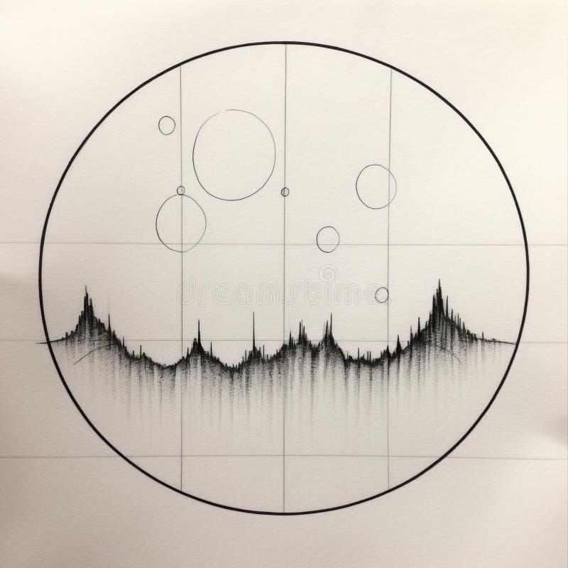 A Circle Illustration with a Black and White Drawing of a Mountain ...