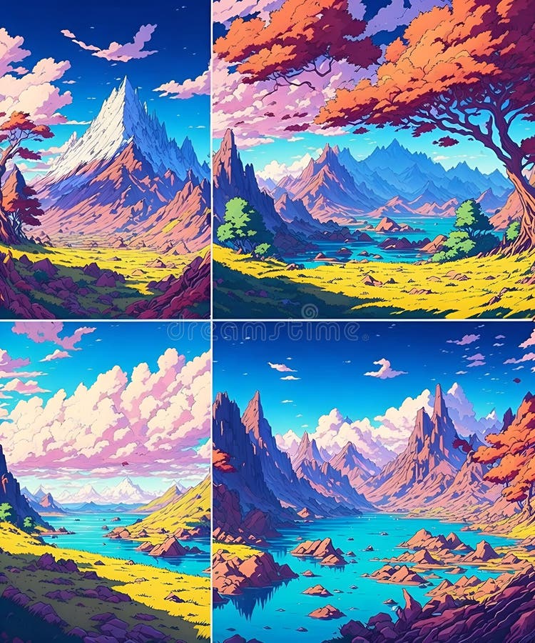 Four Different Views of Mountains and a Lake Created with Generative AI ...