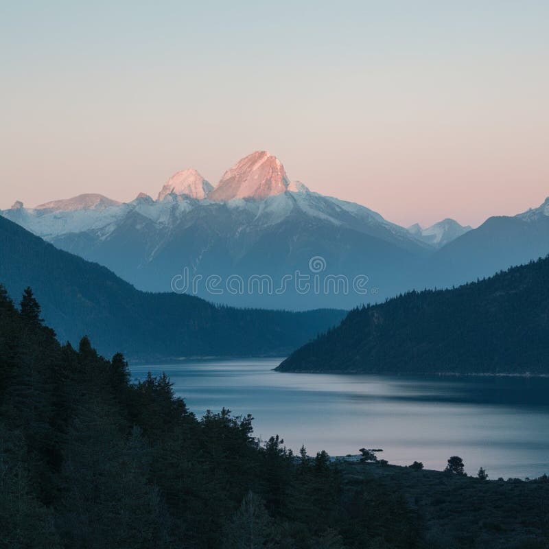 Illustration of Mountains and a Large River in the Middle with a Rising ...