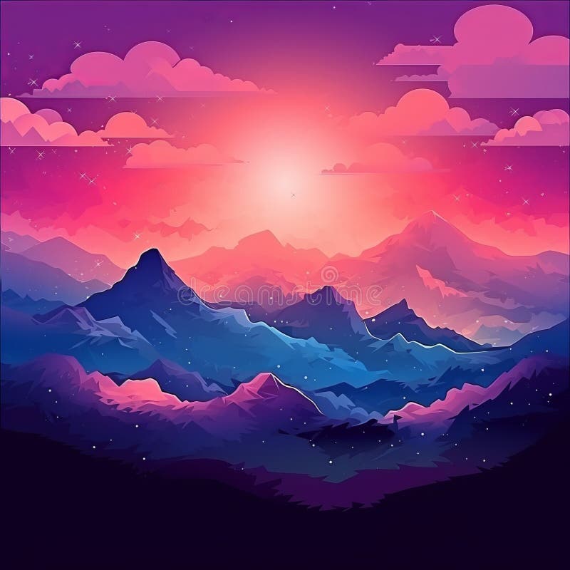 An Illustration of the Mountains at Sunset Stock Illustration ...