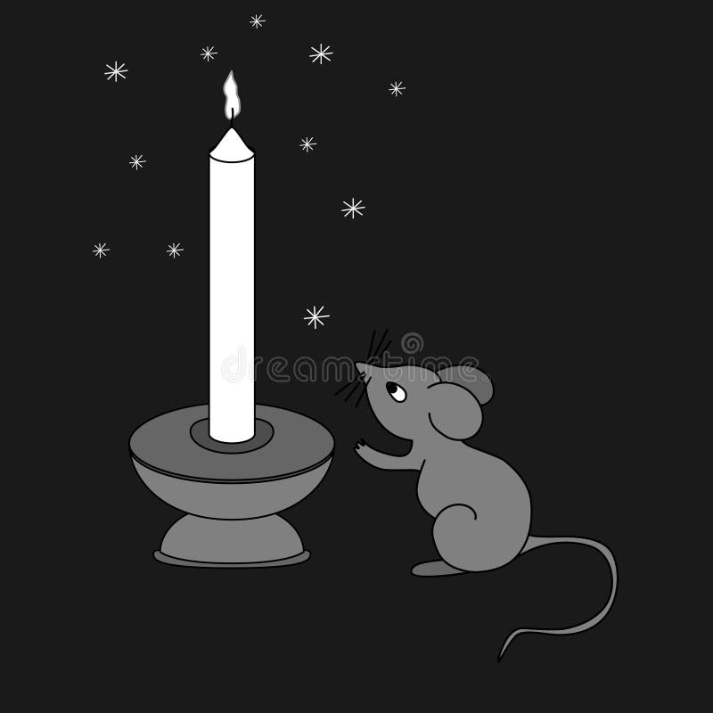Illustration with Mouse, Candlestick and Candle. the Mouse Looks at a ...