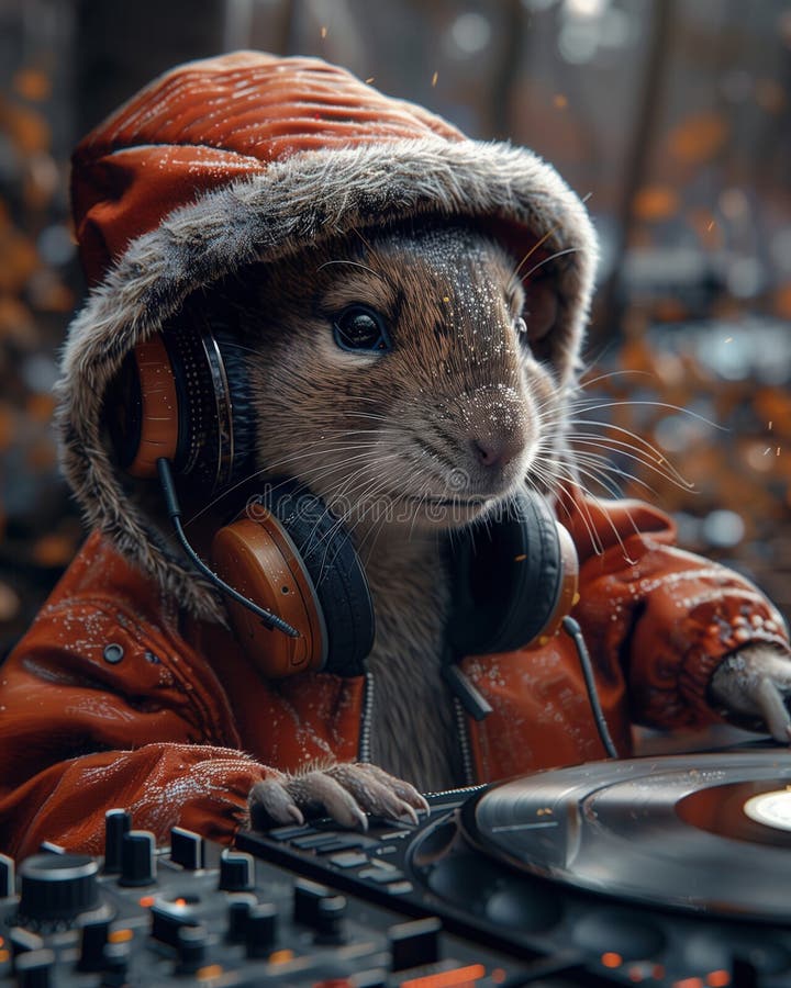 Illustration of a Mouse DJ on an Abstract Background. Stock Photo ...