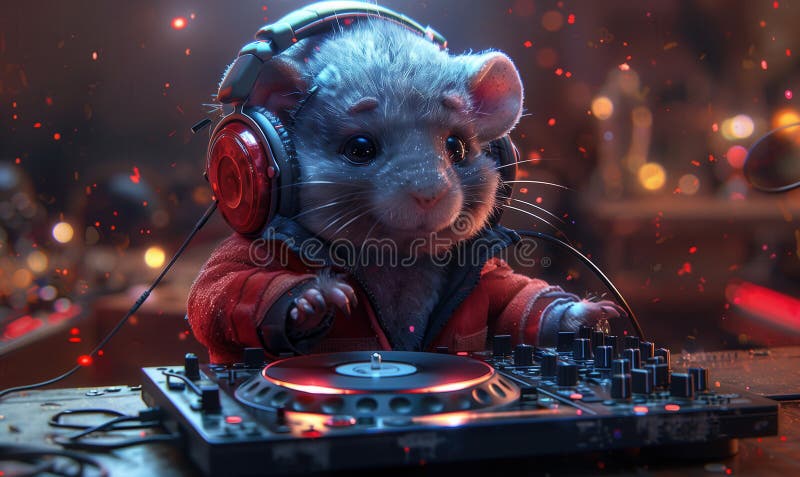 Illustration of a Mouse DJ on an Abstract Background. Stock Photo ...