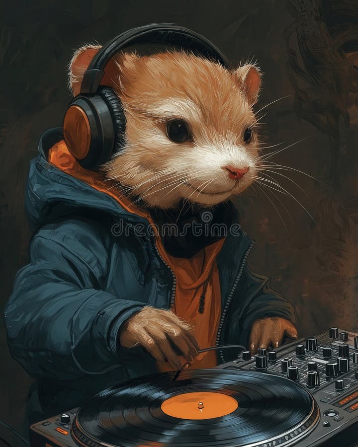 Illustration of a Mouse DJ on an Abstract Background. Stock Photo ...