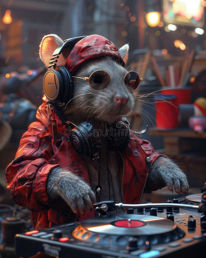 Illustration of a Mouse DJ on an Abstract Background. Stock Photo ...