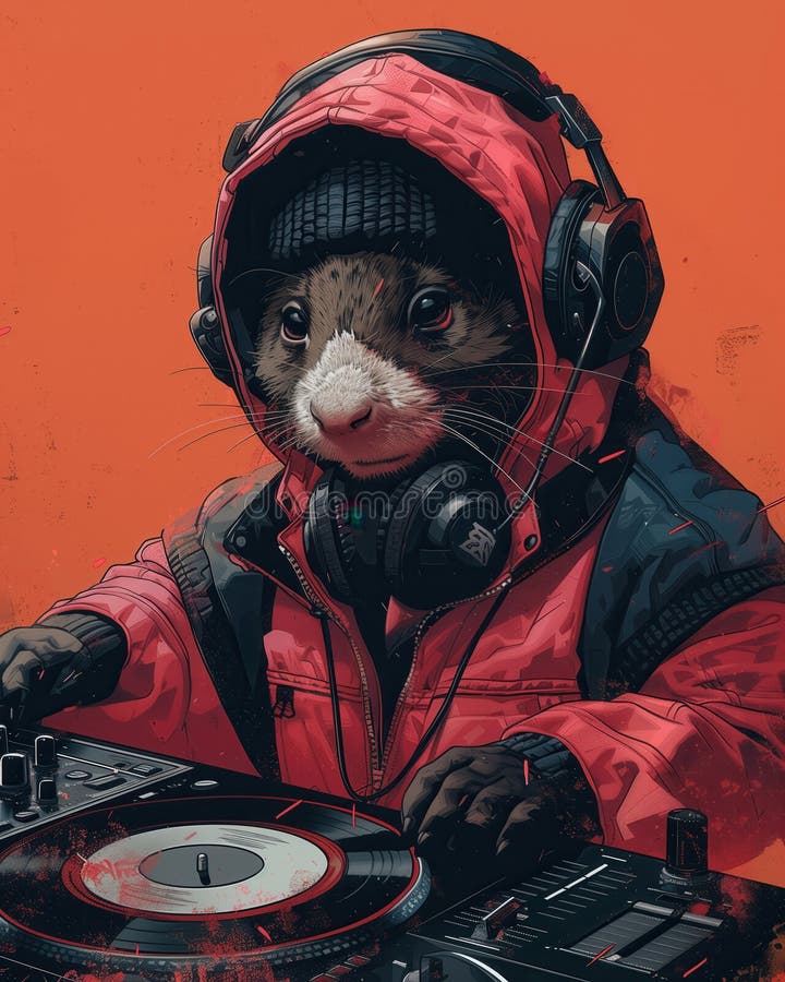 Illustration of a Mouse DJ on an Abstract Background. Stock Image ...