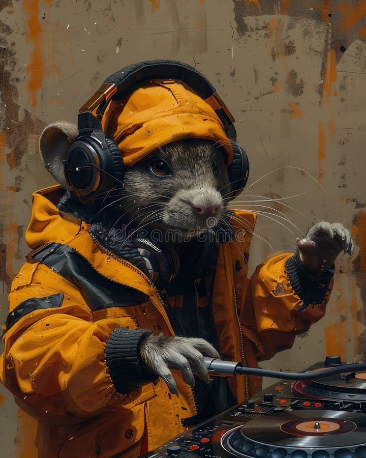 Illustration of a Mouse DJ on an Abstract Background. Stock Image ...