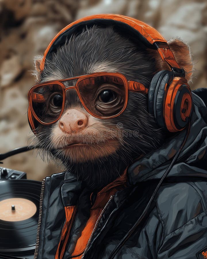 Illustration of a Mouse DJ on an Abstract Background. Stock Photo ...