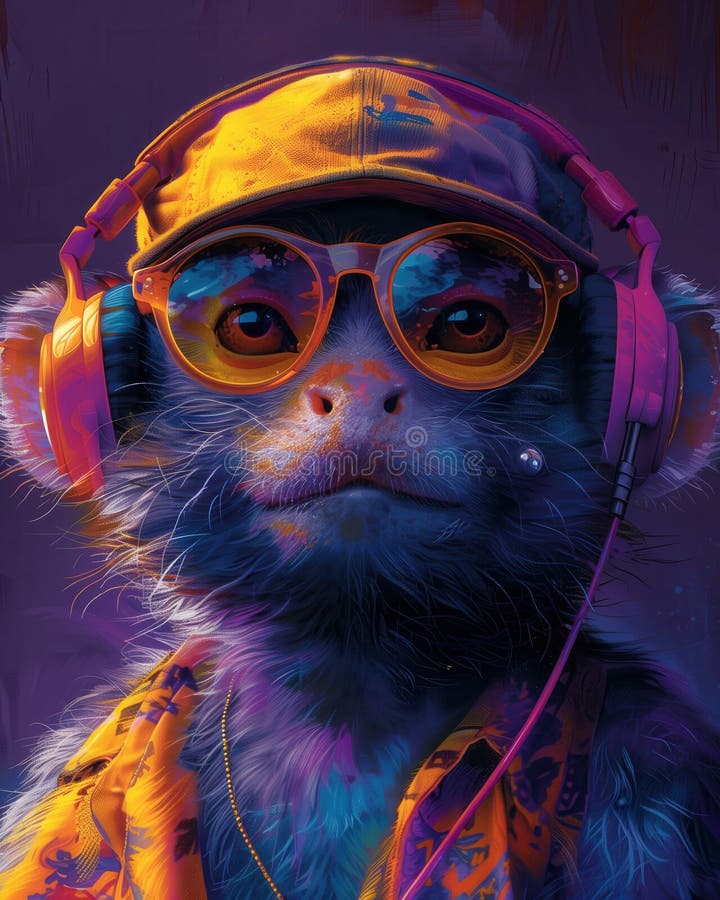 Illustration of a Mouse DJ on an Abstract Background. Stock Photo ...