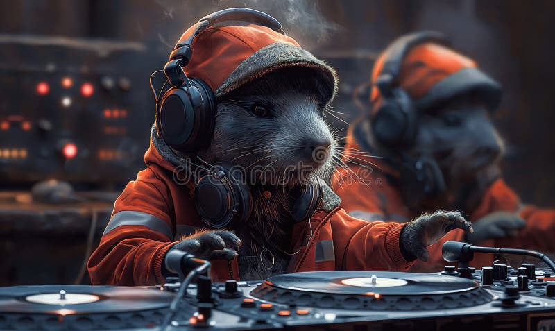 Illustration of a Mouse DJ on an Abstract Background. Stock Photo ...