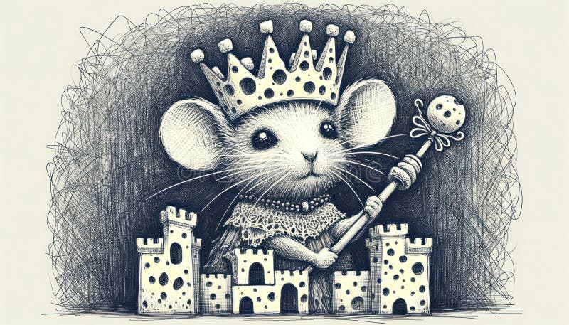 Illustration of a Mouse King with Crown and Scepter in Front of a ...