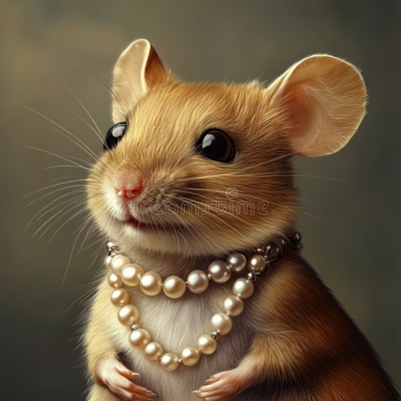 Illustration of a Mouse Wearing a Delicate Elegant Pearl Necklace Stock ...