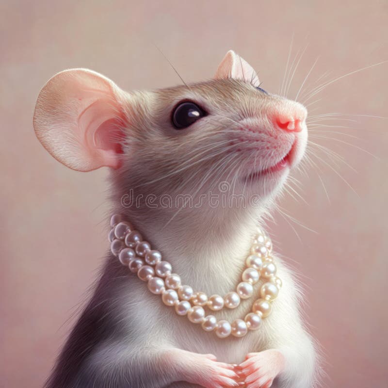 Illustration of a Mouse Wearing a Delicate Elegant Pearl Necklace Stock ...