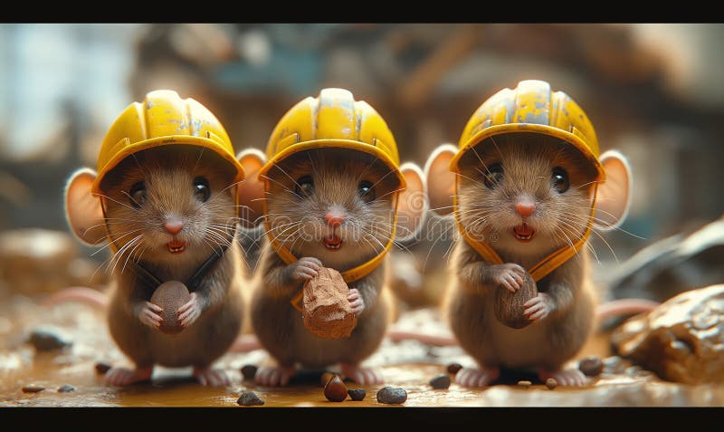 Illustration of Mouse Workers in Hard Hats at the Facility. Stock Photo ...