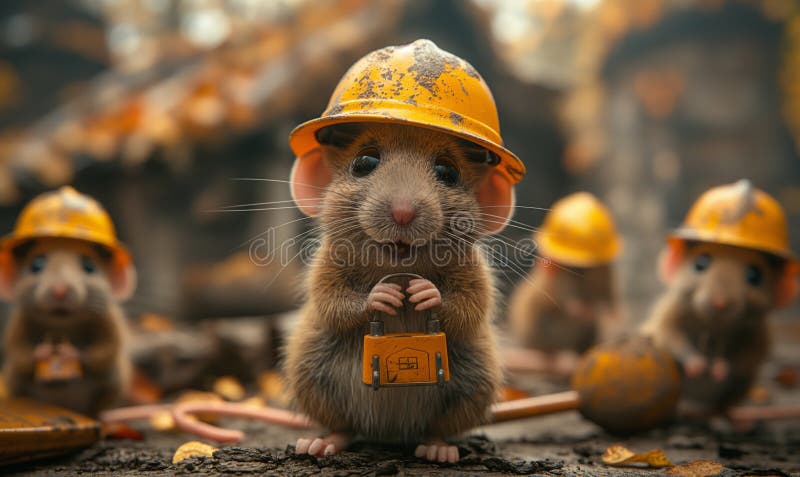 Illustration of Mouse Workers in Hard Hats at the Facility. Stock ...