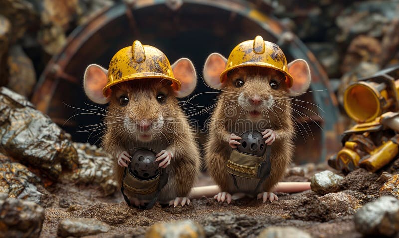 Illustration of Mouse Workers in Hard Hats at the Facility. Stock Photo ...