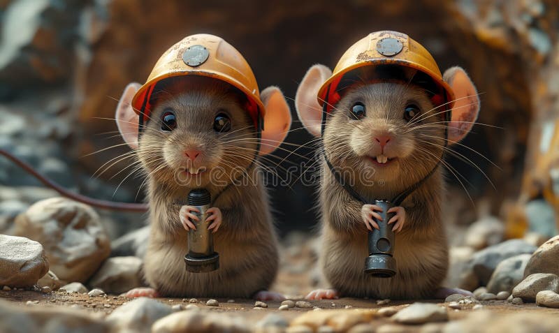 Illustration of Mouse Workers in Hard Hats at the Facility. Stock Photo ...