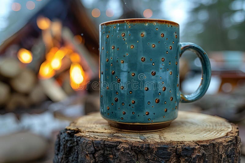 Mug on the Stump in Front of an Open Fire, High Quality, High ...