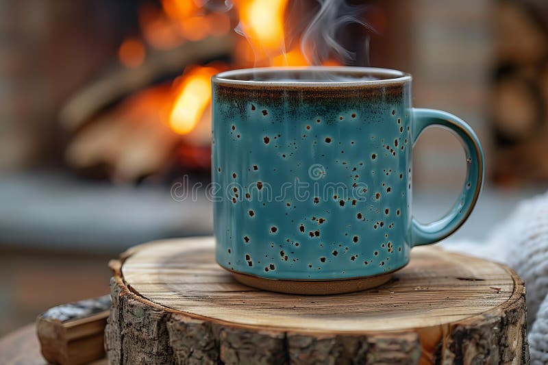 Mug on the Stump in Front of an Open Fire, High Quality, High ...