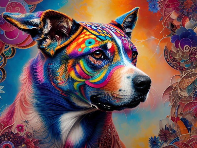 An Illustration of a Multi Colored Dog Face Stock Photo - Image of face ...
